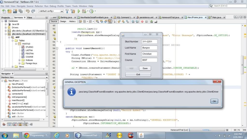 Cannot Connect Java To Derby Tech Support Forum